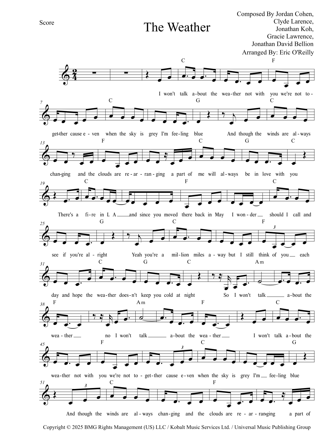 The Weather (arr. Eric O'Reilly) by Lawrence Sheet Music for Piano ...
