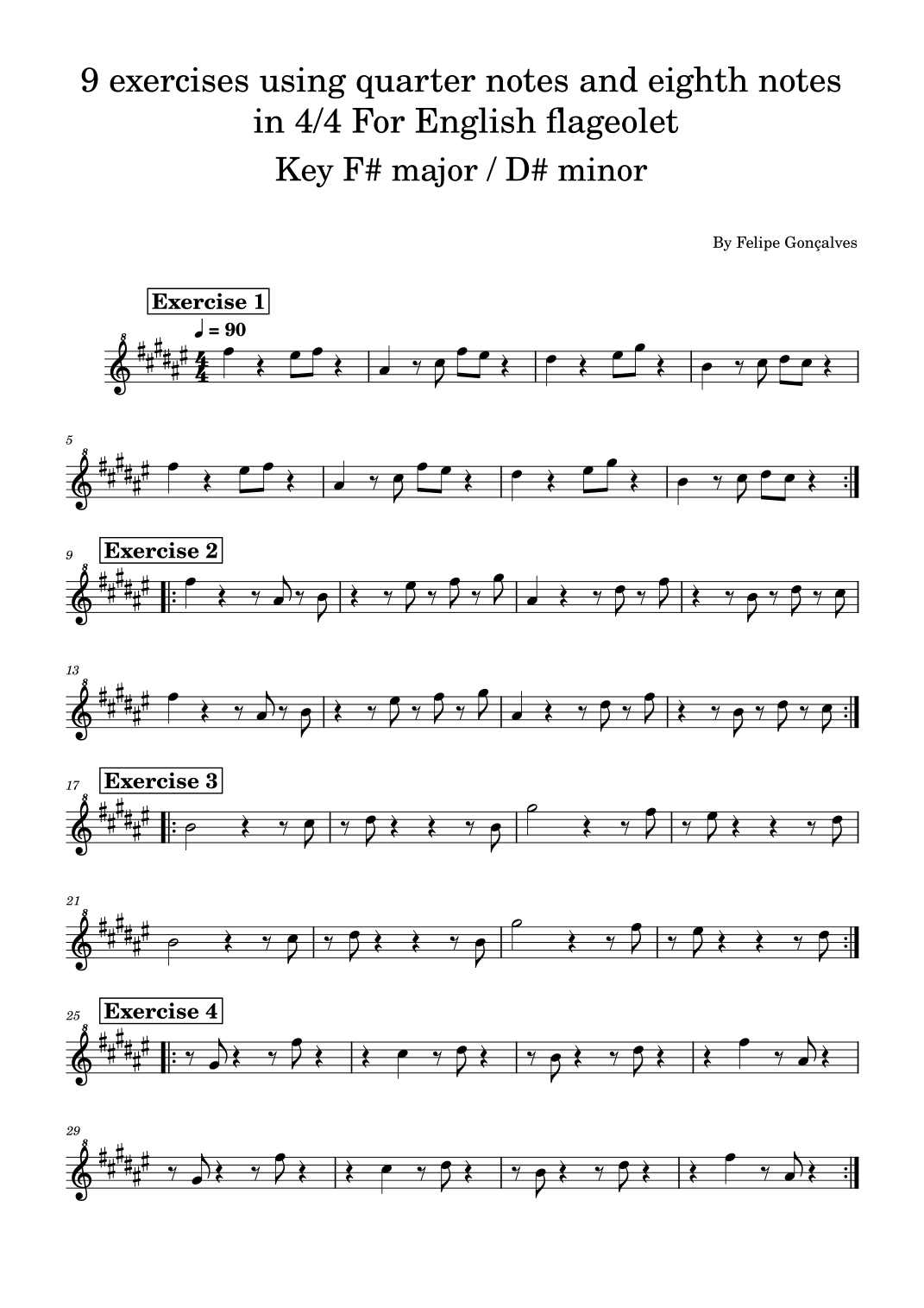 9 exercises using quarter notes & eighth notes for English flageolet ...