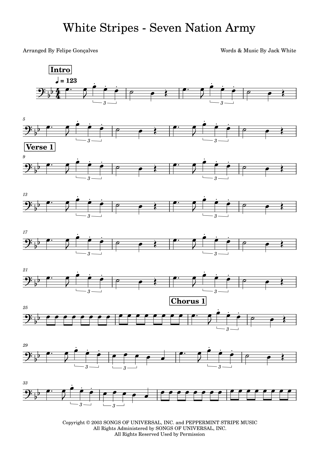 Seven Nation Army by White Stripes Sheet Music for Bassoon Solo at ...