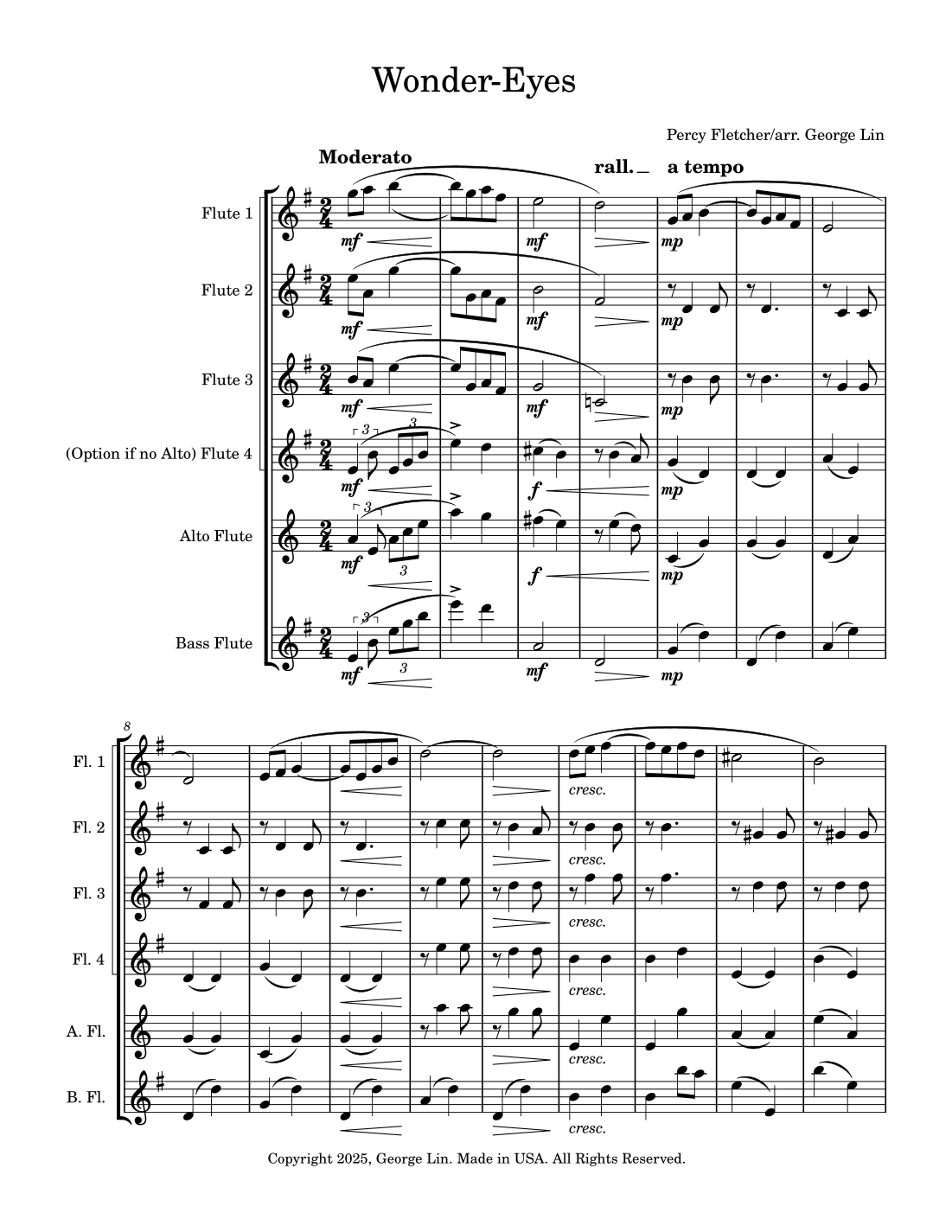 Wonder-Eyes (arr. George Lin) by Percy Fletcher Sheet Music for ...