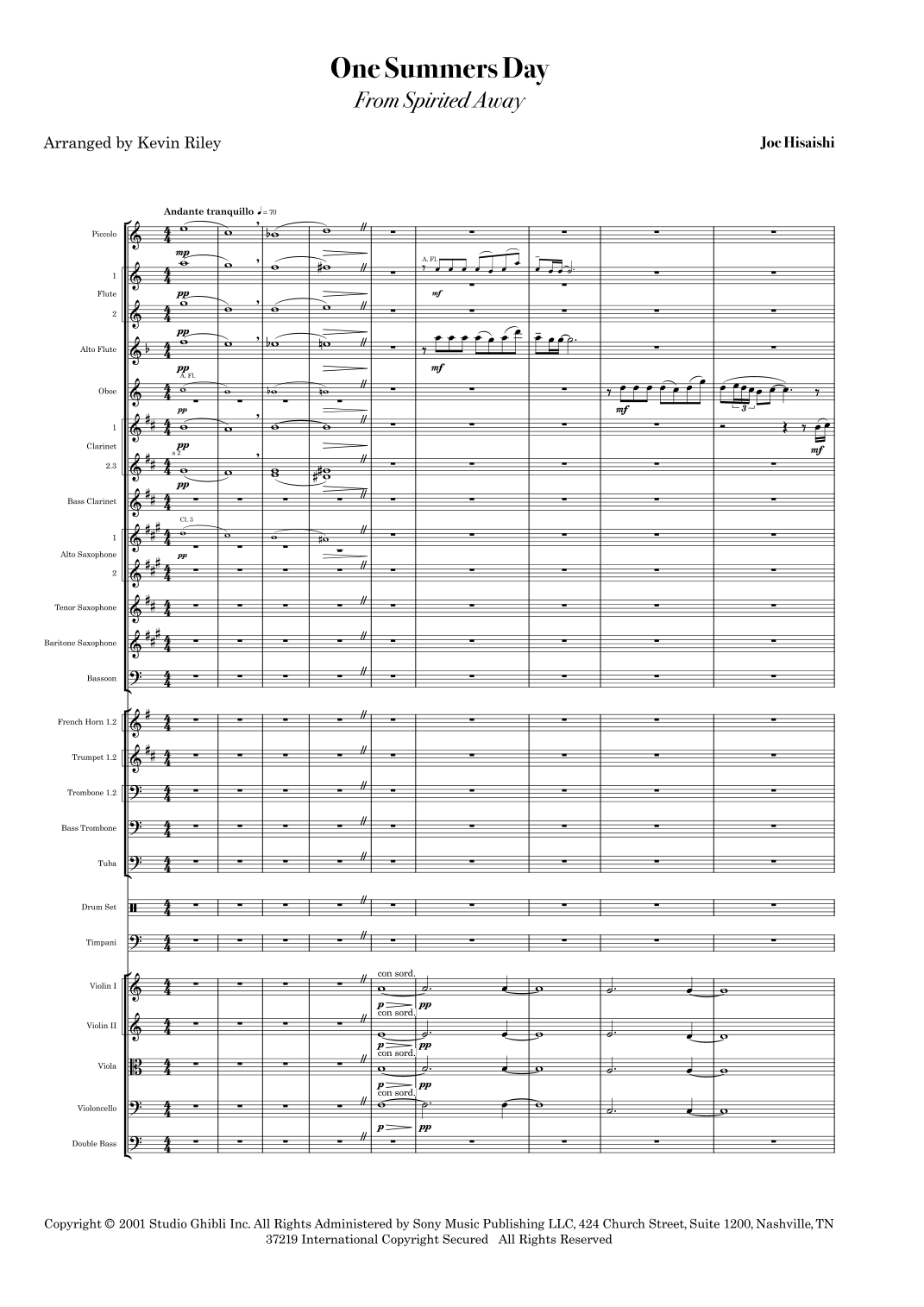 One Summer's Day (arr. Kevin Riley by Joe Hisaishi Sheet Music for Full ...