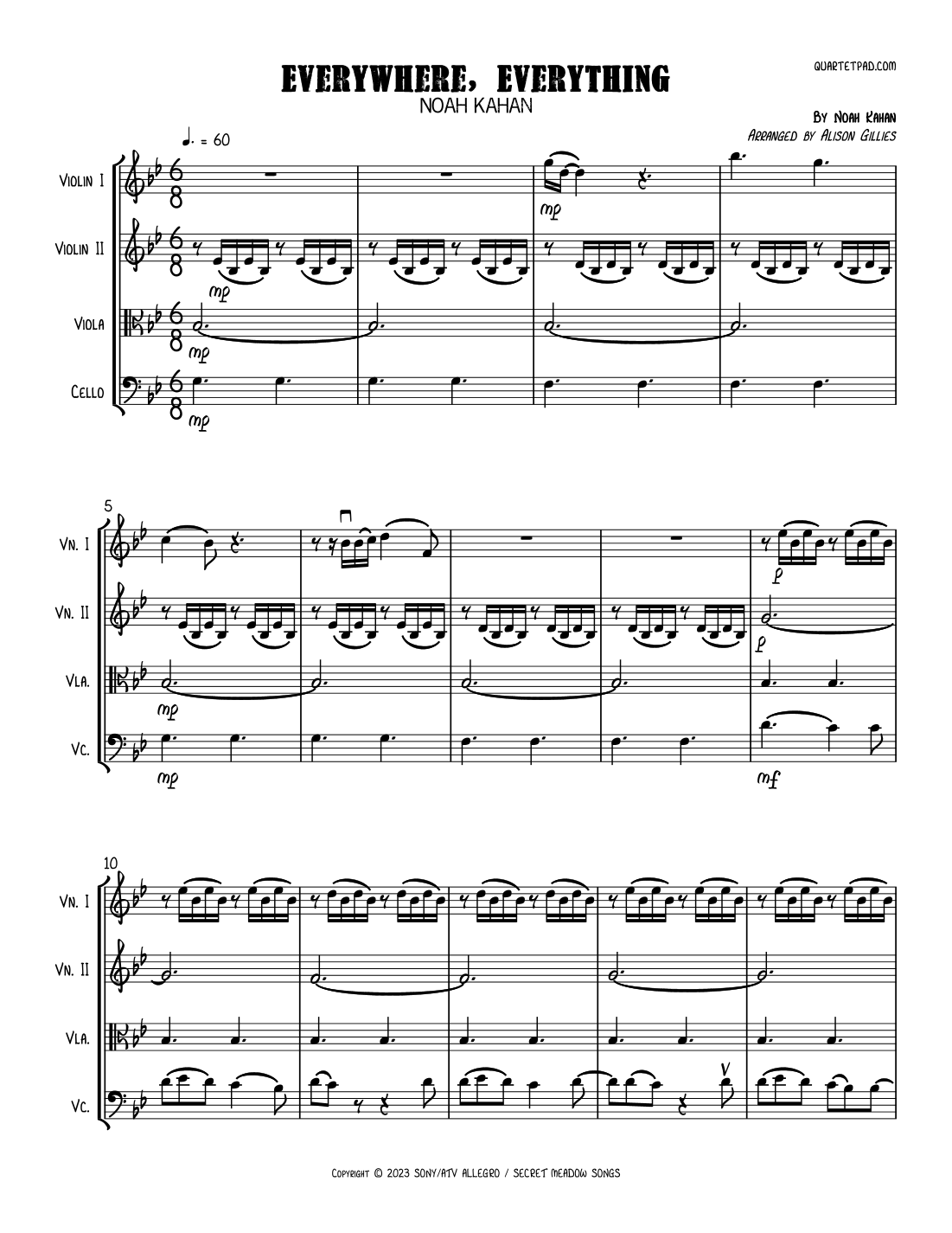 Everywhere, Everything (arr. Alison Gillies) by Noah Kahan Sheet Music ...