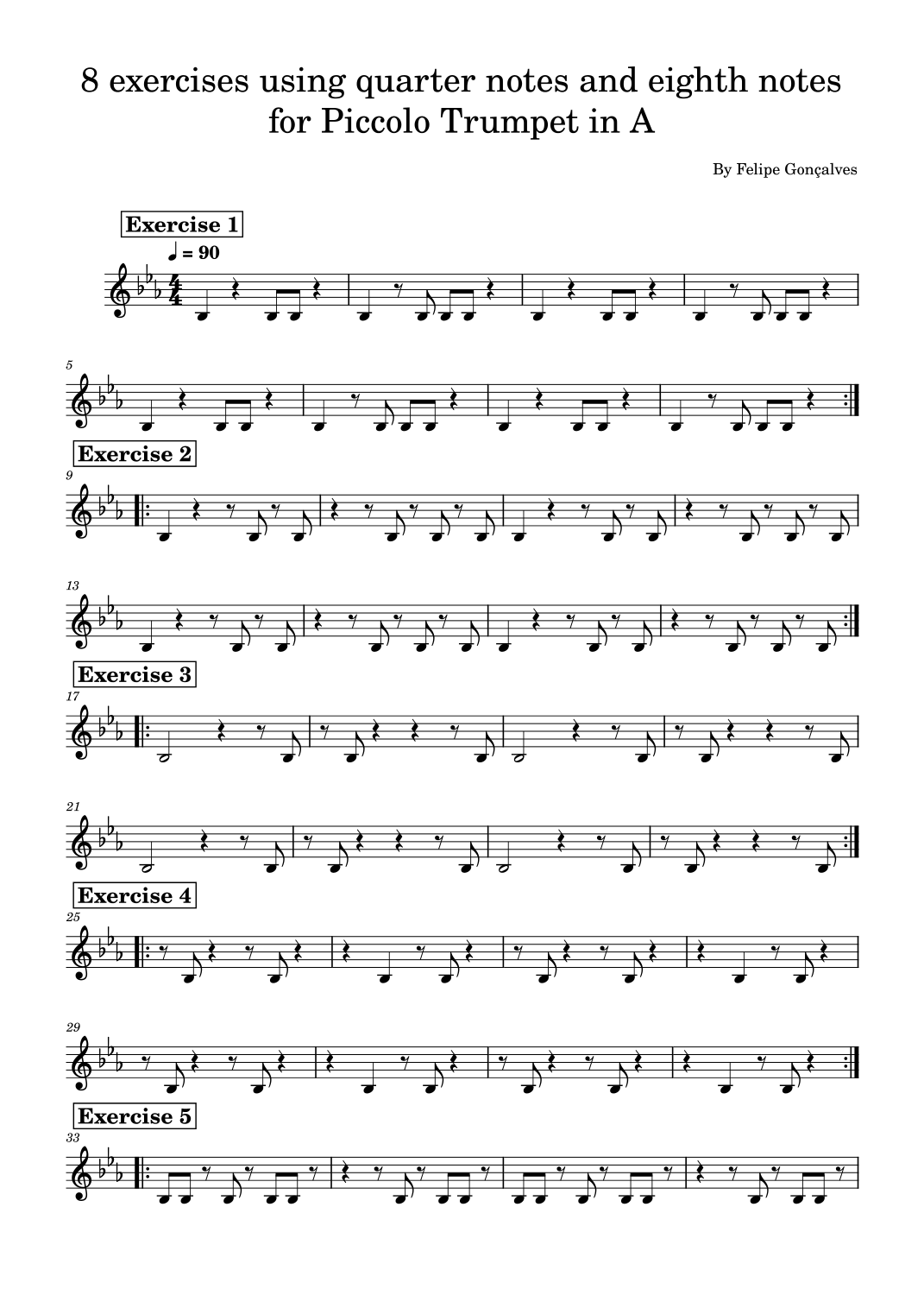 8 exercises using quarter notes and eighth notes for Piccolo Trumpet in ...