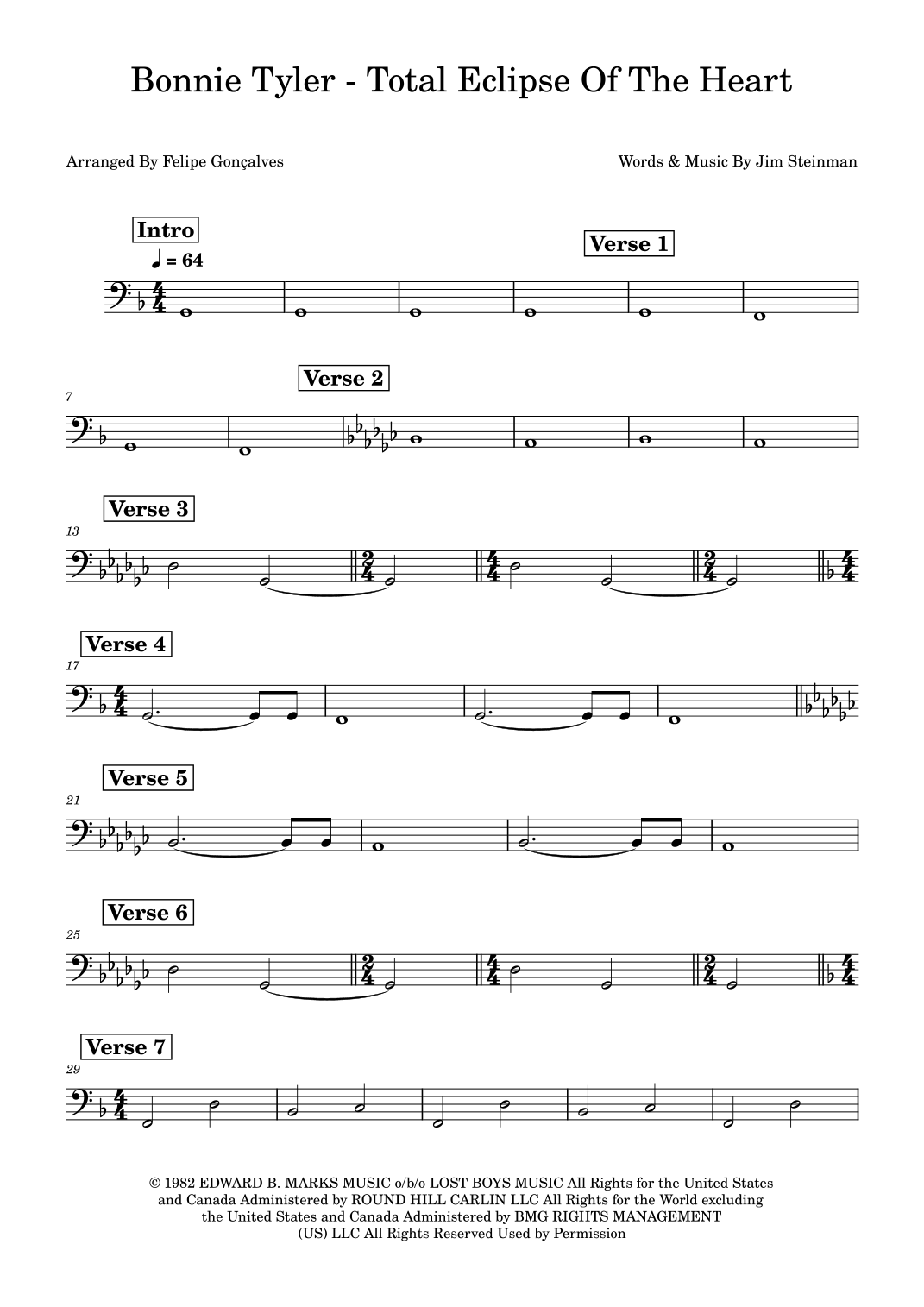 Total Eclipse Of The Heart (arr. Only Bass) by Bonnie Tyler Sheet Music for Instrumental Solo at ...