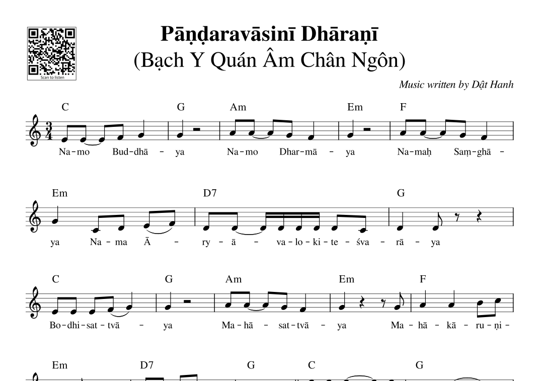 Pandaravasini Mantra (White-Robed Avalokitesvara) Sheet Music | Dat ...