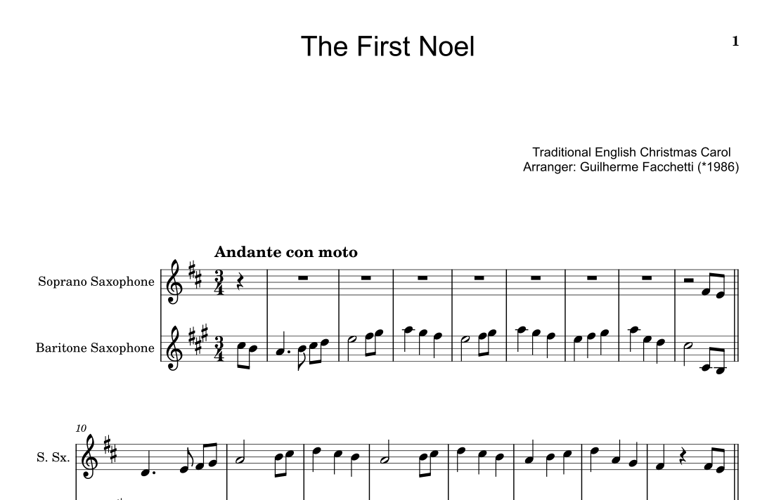 The First Noel - Arranged for S. Sax. and B. Sax. (arr. Guilherme ...