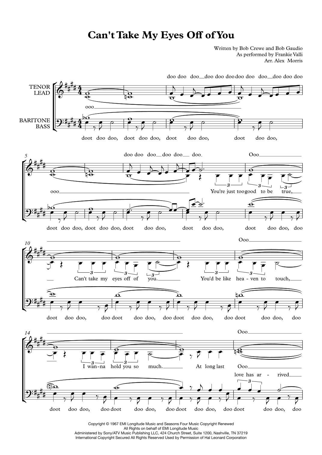 Can't Take My Eyes Off Of You (arr. Alex Morris) by Frankie Valli Sheet ...