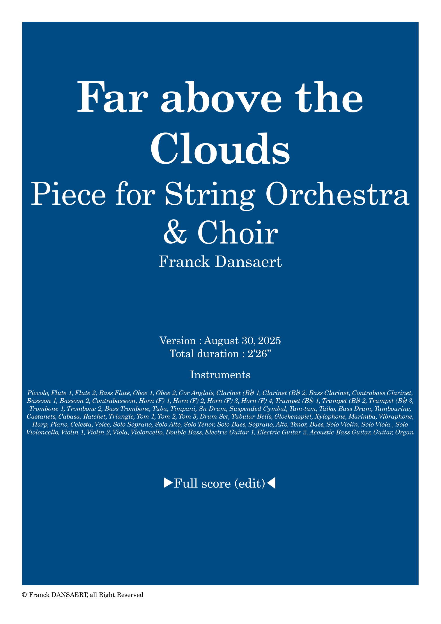Far above the clouds - Score Only by Franck Dansaert Sheet Music for ...