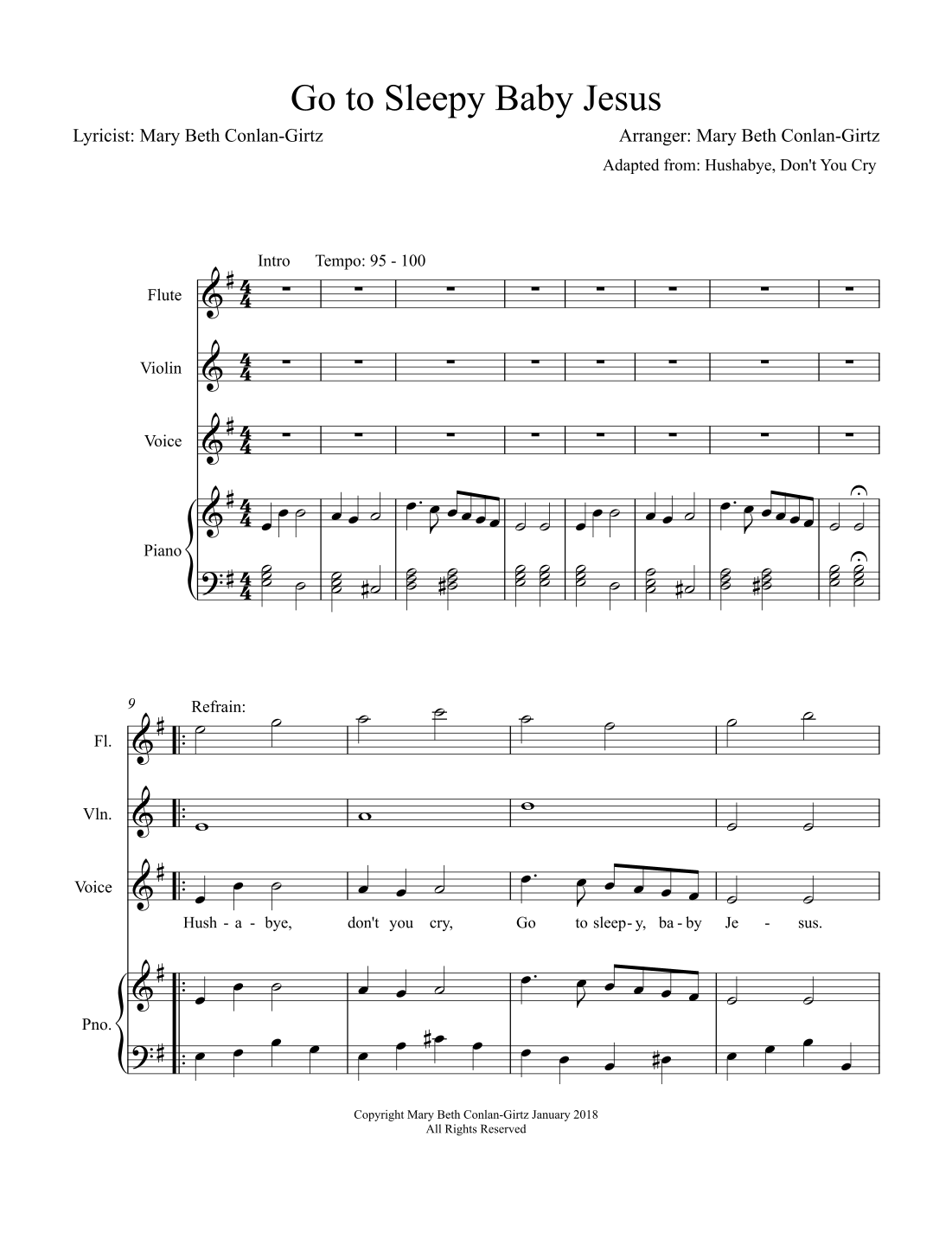 Go To Sleepy Baby Jesus by Mary Beth Conan-Girtz Sheet Music for Piano ...
