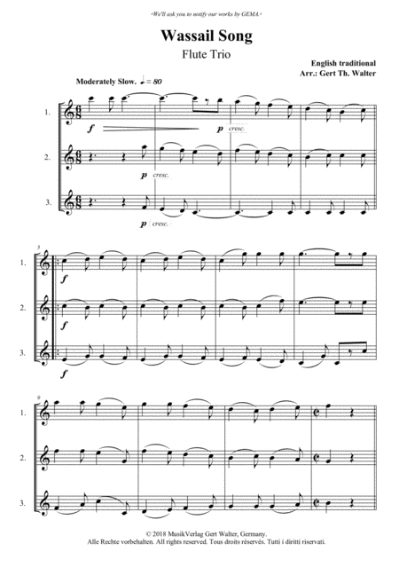 Wassail Song (arr. Gert Th. Walter) Sheet Music | English Traditional ...
