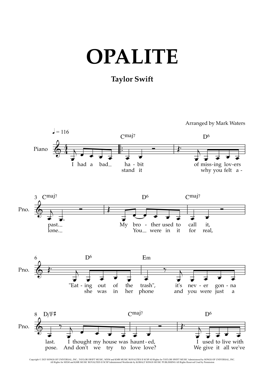 Opalite (arr. Mark Waters) par Taylor Swift Partitions pour Lead Sheet ...