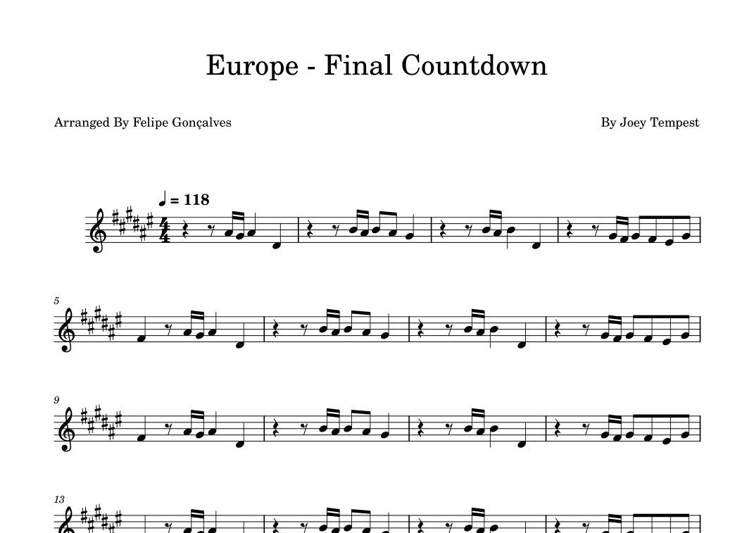 Final Countdown (arr. Felipe Gonçalves) by Europe Sheet Music for ...