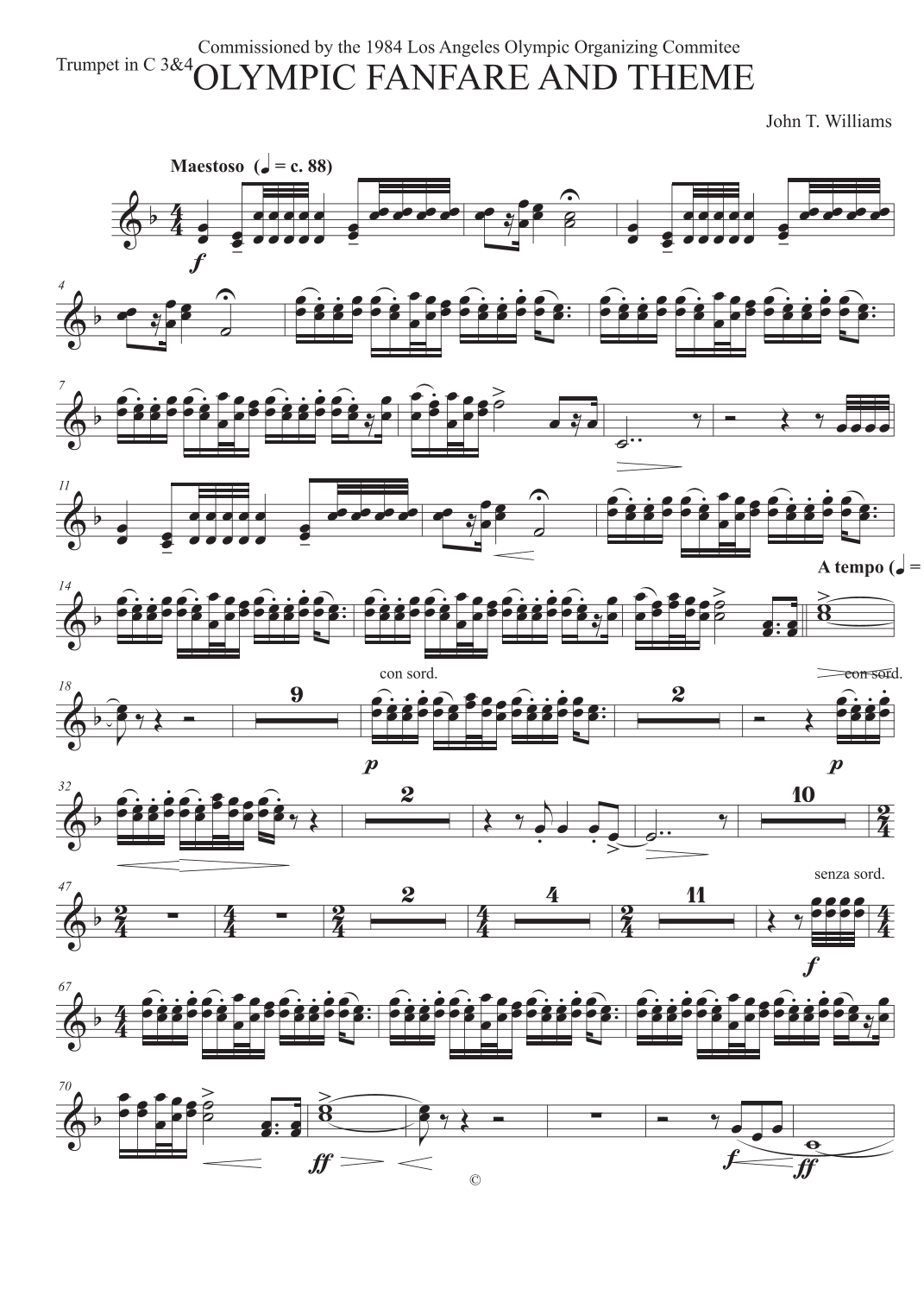 Olympic Fanfare and Theme - Trumpet in C 3&4 (arr. Arthur Pereira de ...