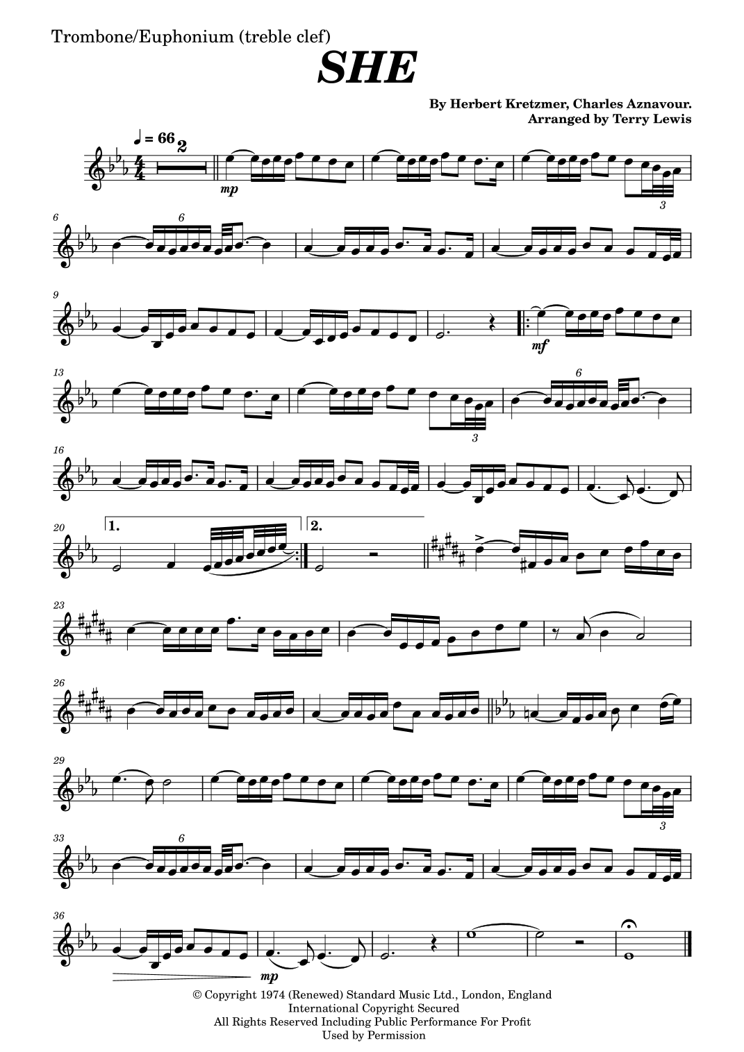 She (arr. Terry Lewis by Elvis Costello Sheet Music for Trombone and ...