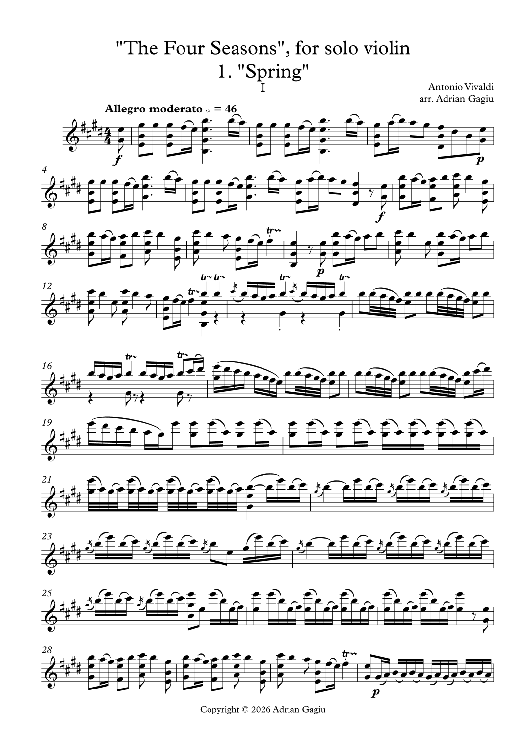 "The Four Seasons" (arr. Adrian Gagiu by Antonio Vivaldi Sheet Music ...