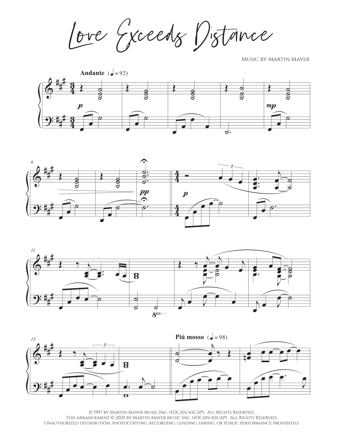 Love Exceeds Distance by Martin Mayer Sheet Music for Piano Solo at ...