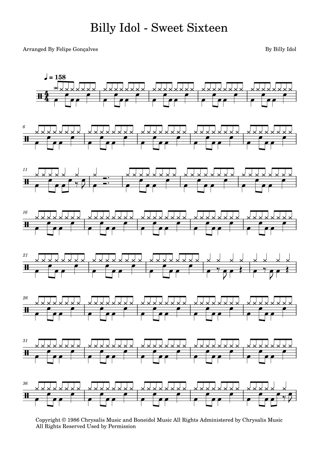 SWEET SIXTEEN (ARR. THE NINJA) PAR BILLY IDOL PARTITIONS POUR ...