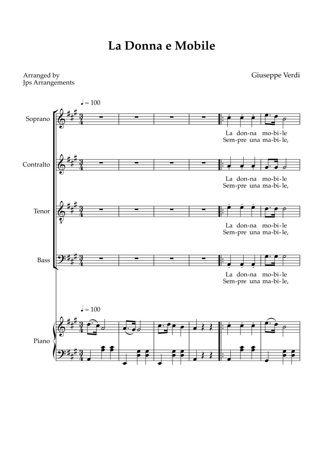La Donna e Mobile (from Rigoletto) - Giuseppe Verdi - SATB Choir and ...