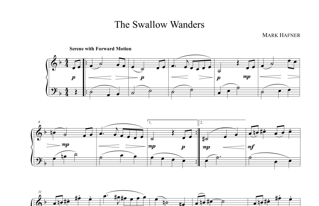 The Swallow Wanders by Mark Hafner Sheet Music for Piano Solo at Sheet ...