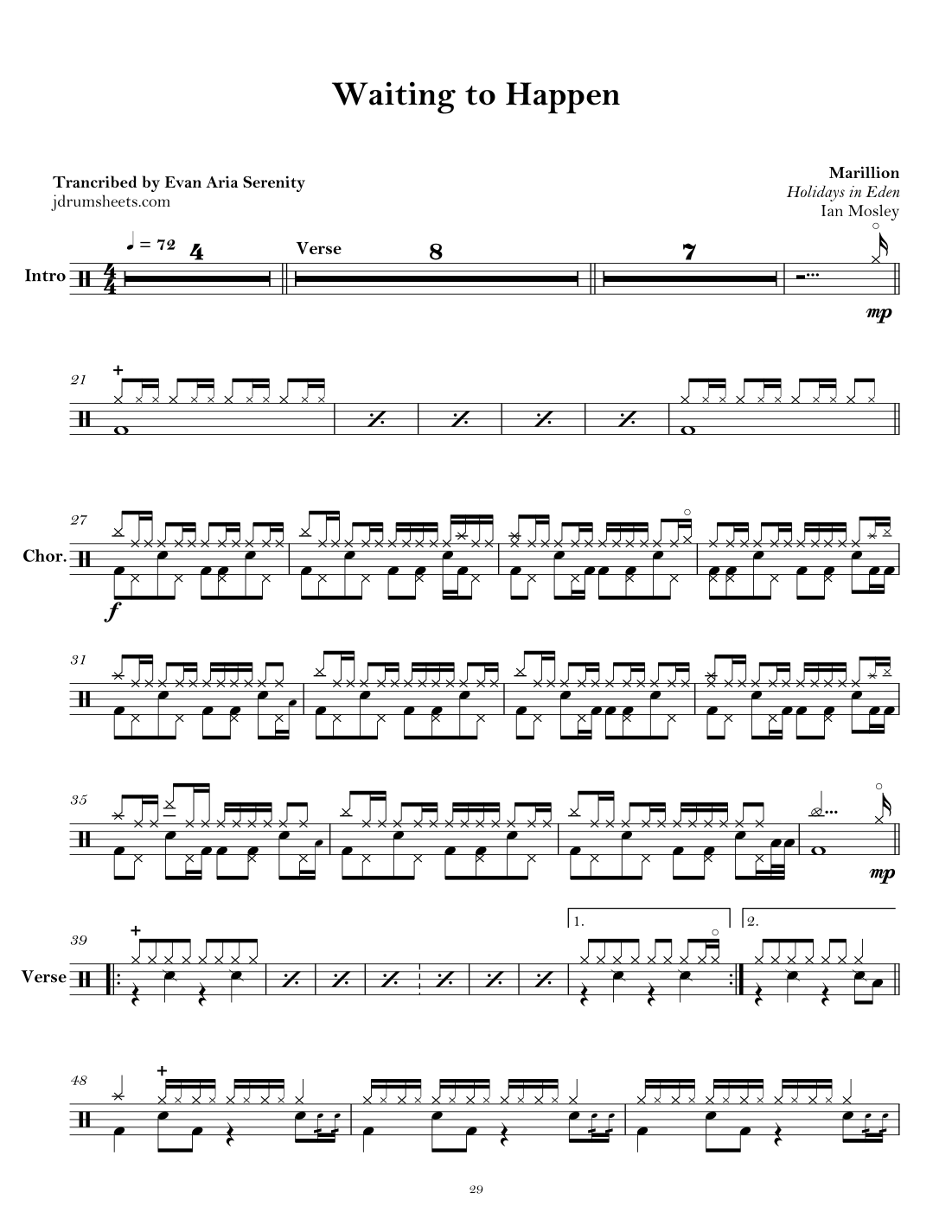 Waiting To Happen (arr. Evan Aria Serenity) by Marillion Sheet Music ...