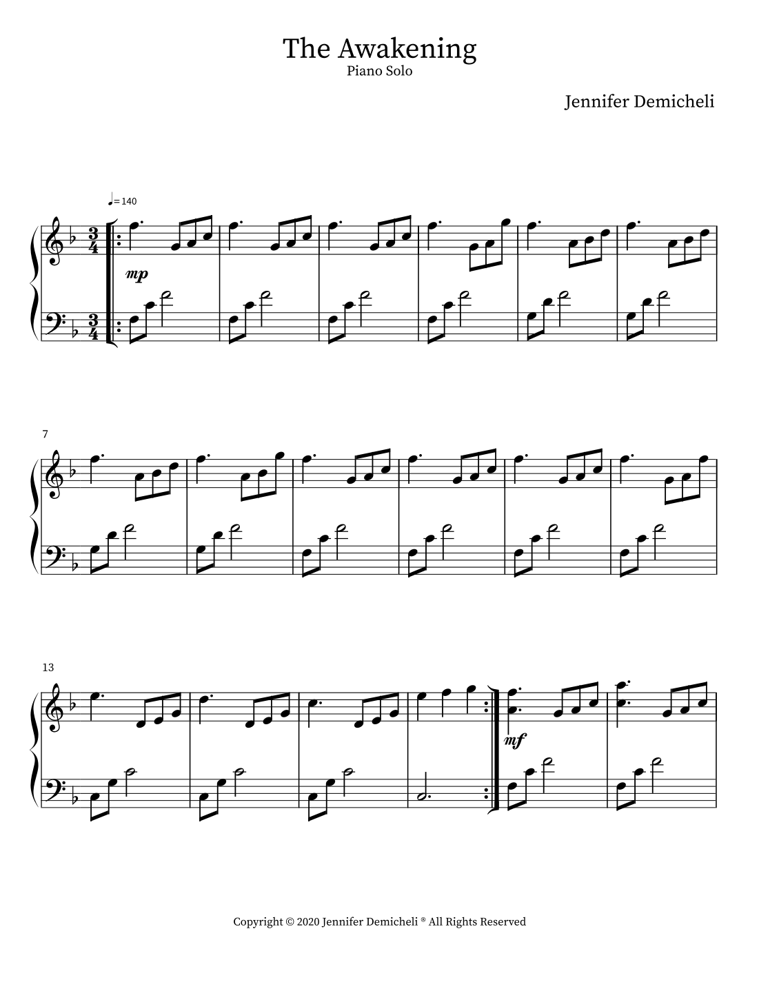 The Awakening by Jennifer Demicheli Sheet Music for Piano Solo at Sheet ...