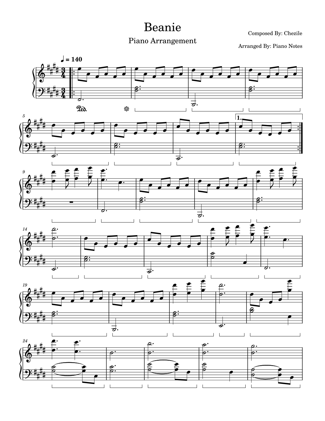 Beanie (arr. Piano Notes) by Chezile Sheet Music for Easy Piano at ...