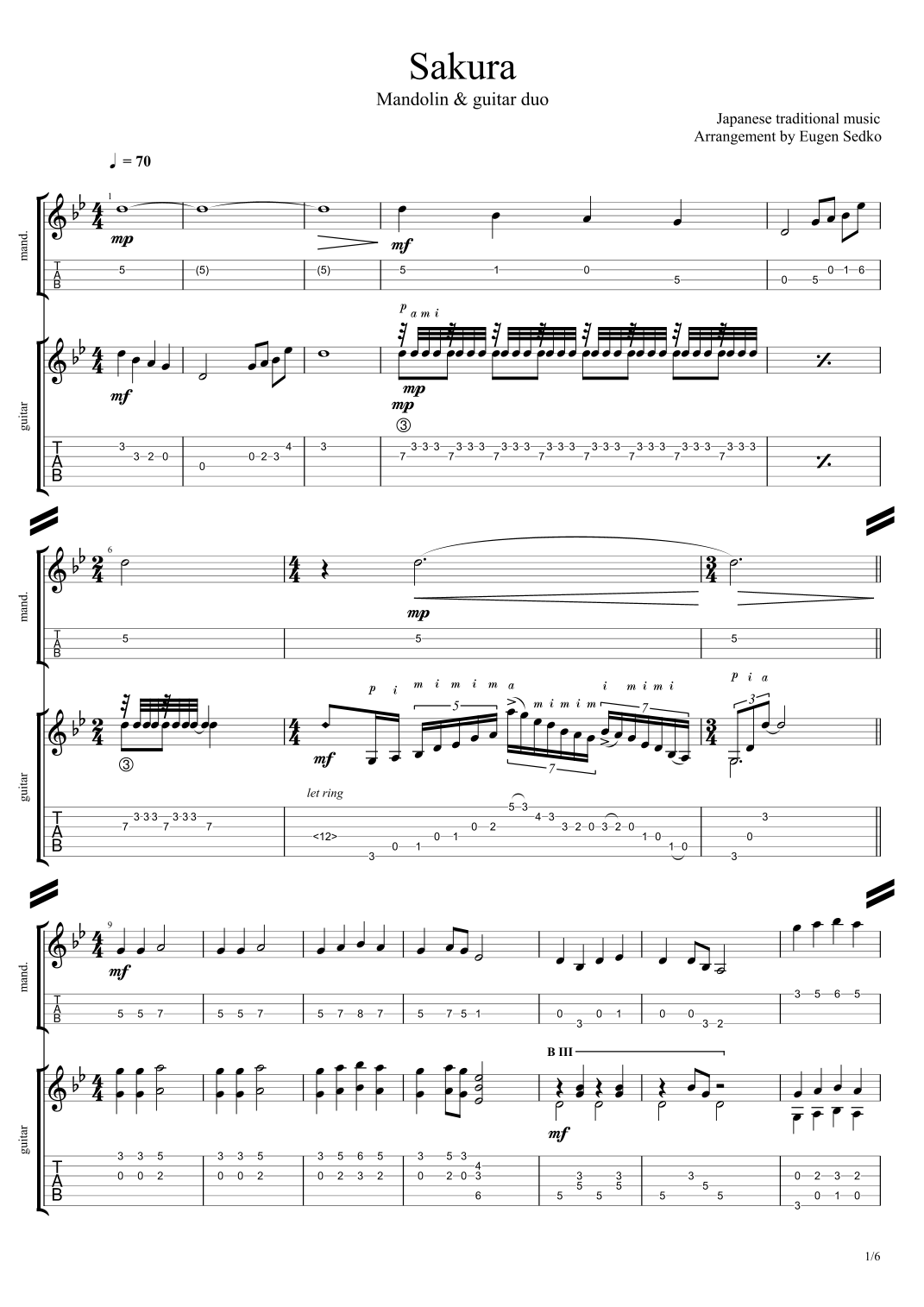 Sakura / さくら Mandolin and guitar arrangement マンドリンとギターのための楽譜 (arr ...