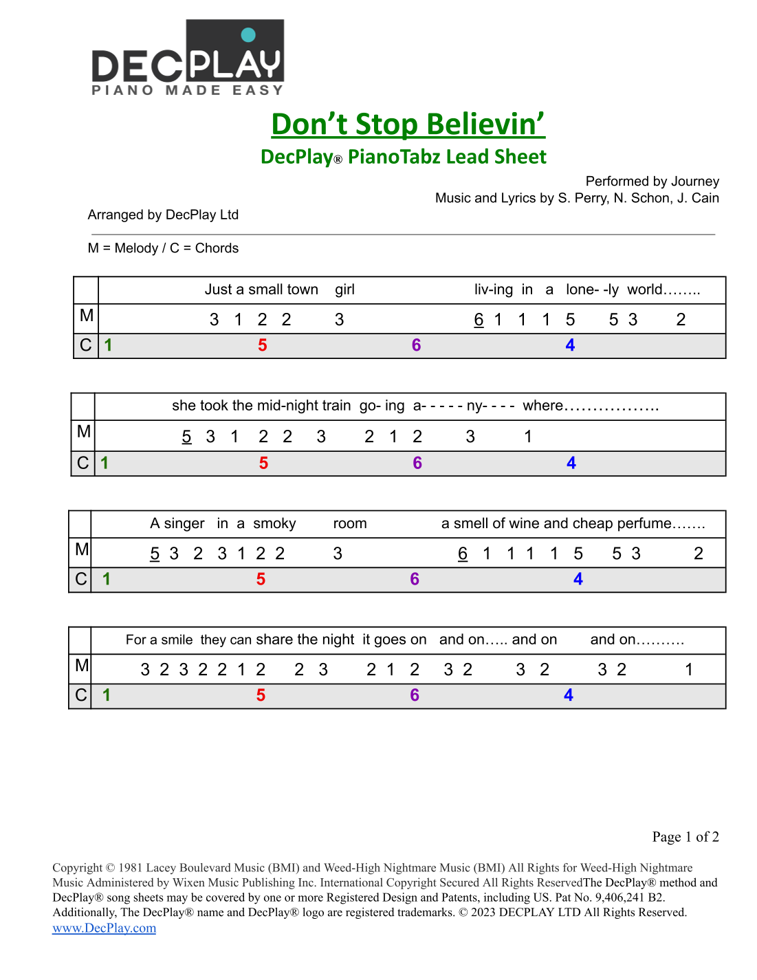 Don't Stop Believin' (arr. DecPlay Ltd) by Journey Sheet Music for ...
