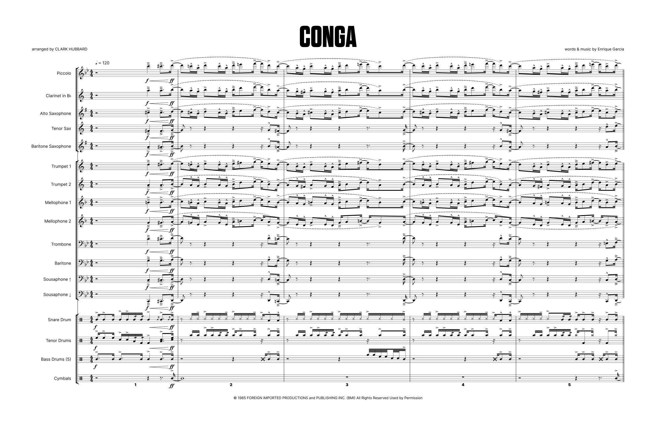 Conga (arr. Clark Hubbard) by Miami Sound Machine Sheet Music for ...