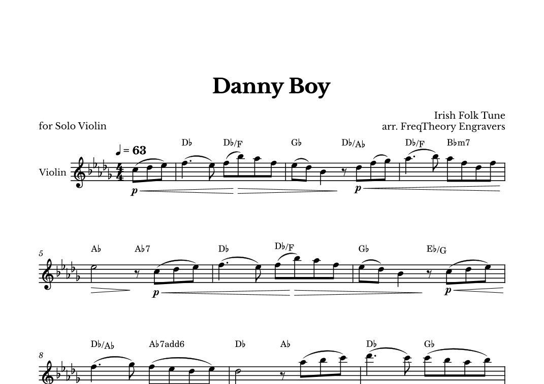 Danny Boy - for Solo Violin (arr. FreqTheory Engravers) by Traditional ...