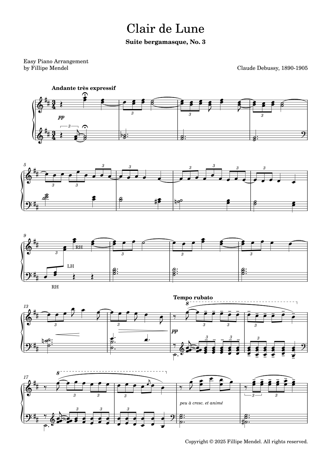 Clair de Lune (arr. Fillipe Mendel) by Fillipe Mendel Sheet Music for ...
