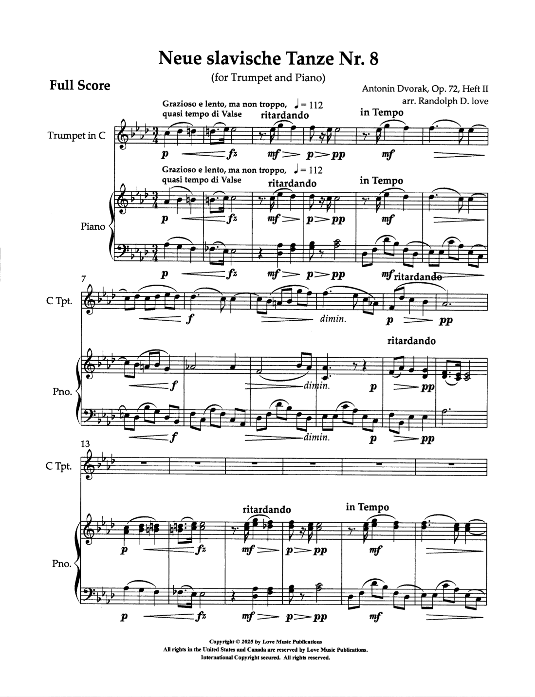 Neue slavische Tanze Nr. 8 (HeftII) (arr. Dr. Randolph D. Love by ...