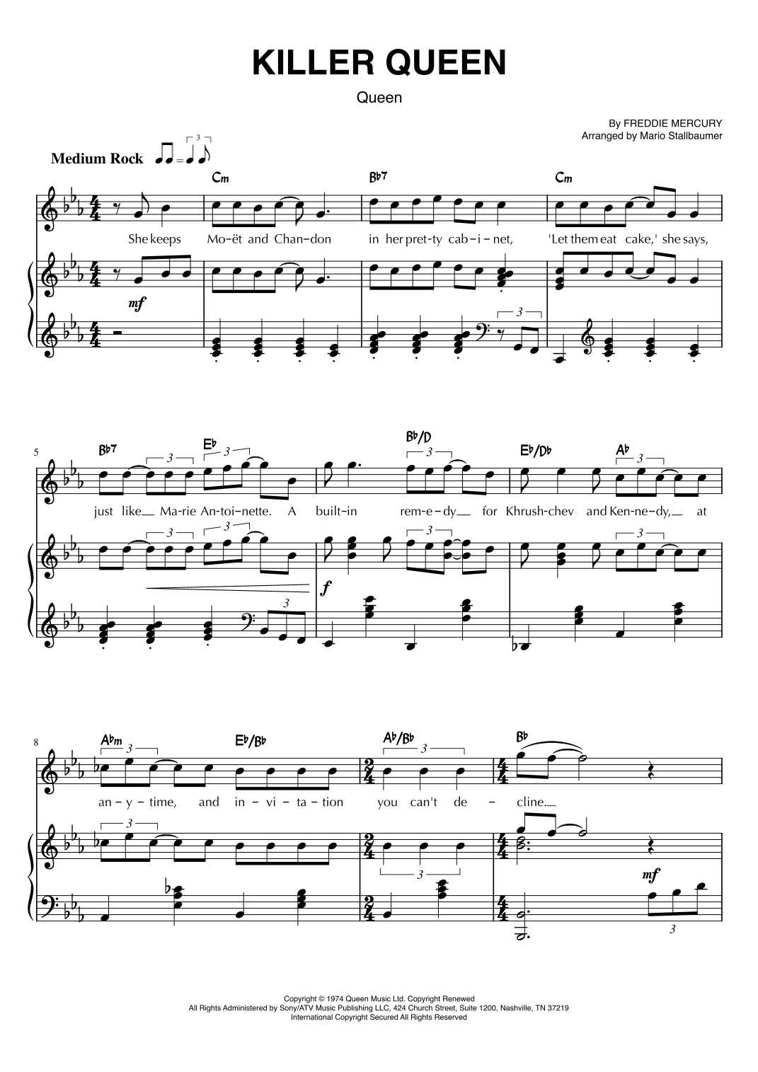 Killer Queen (arr. Mario Stallbaumer) by Queen Sheet Music for Piano ...