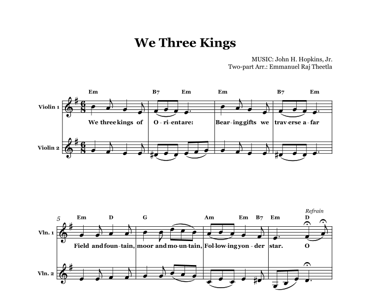 We Three Kings (arr. Emmanuel Raj Theetla) by John H. Hopkins, Jr ...