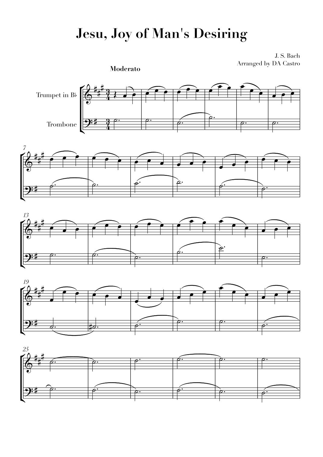 Jesu, Joy of Man's Desiring (arr. DA Castro) by Johann Sebastian Bach ...