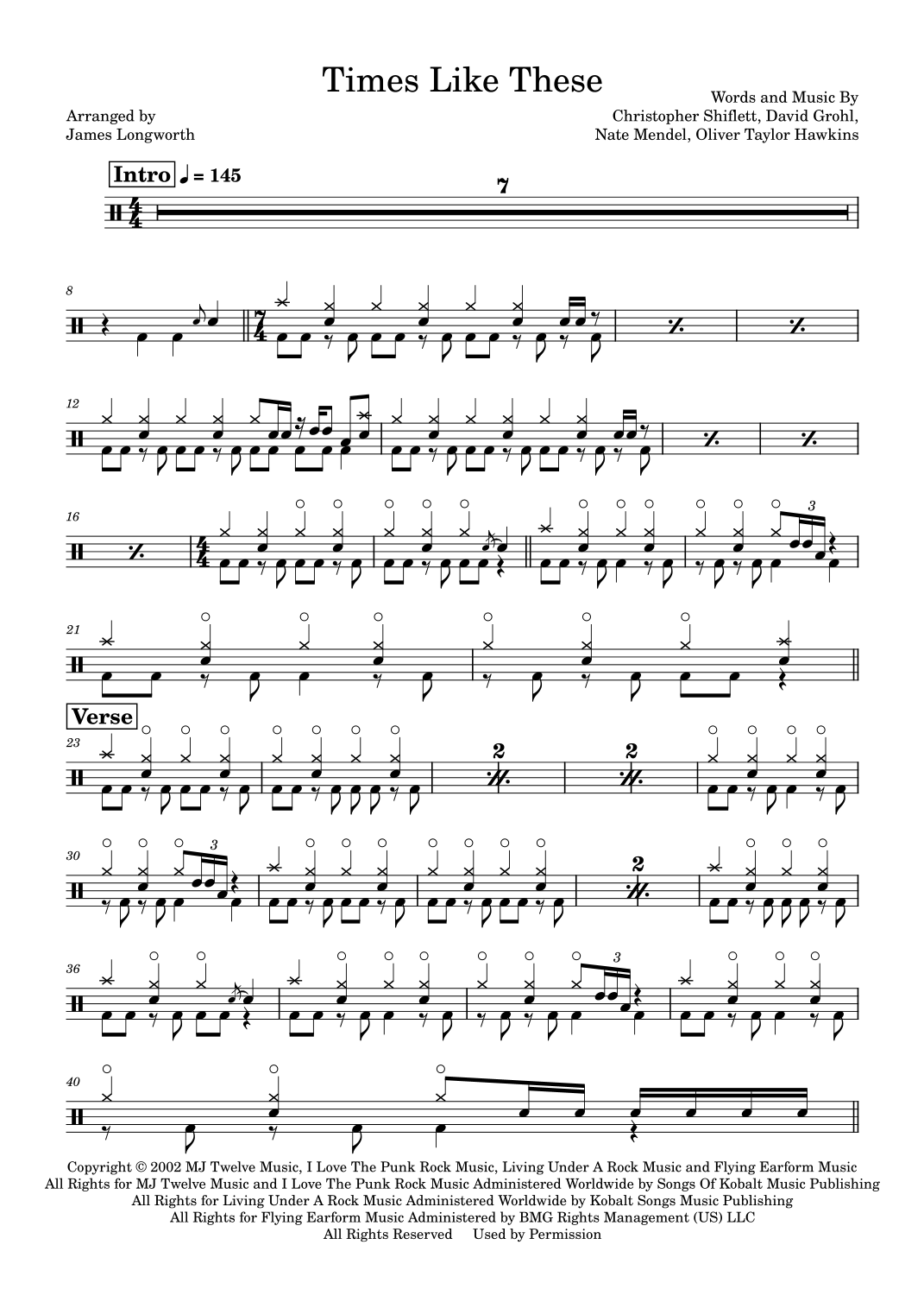 Times Like These (arr. James Longworth by Foo Fighters Sheet Music for ...