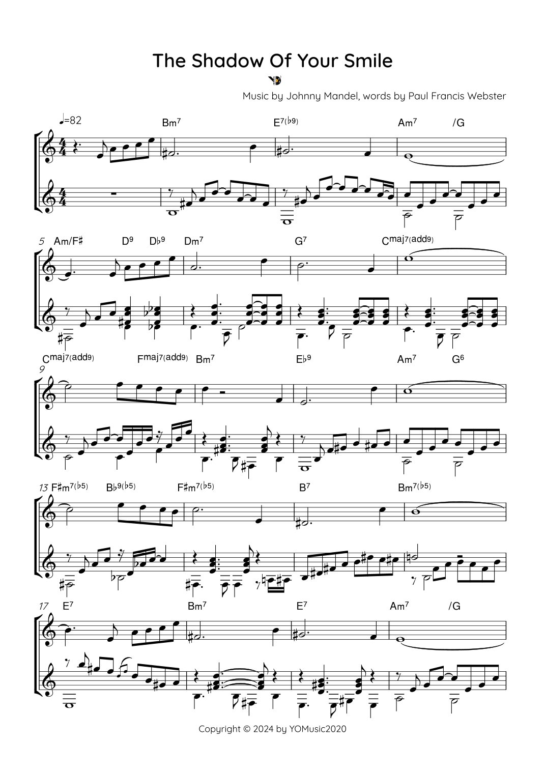 The Shadow of Your Smile by Johnny Mandel Sheet Music for Solo Guitar ...