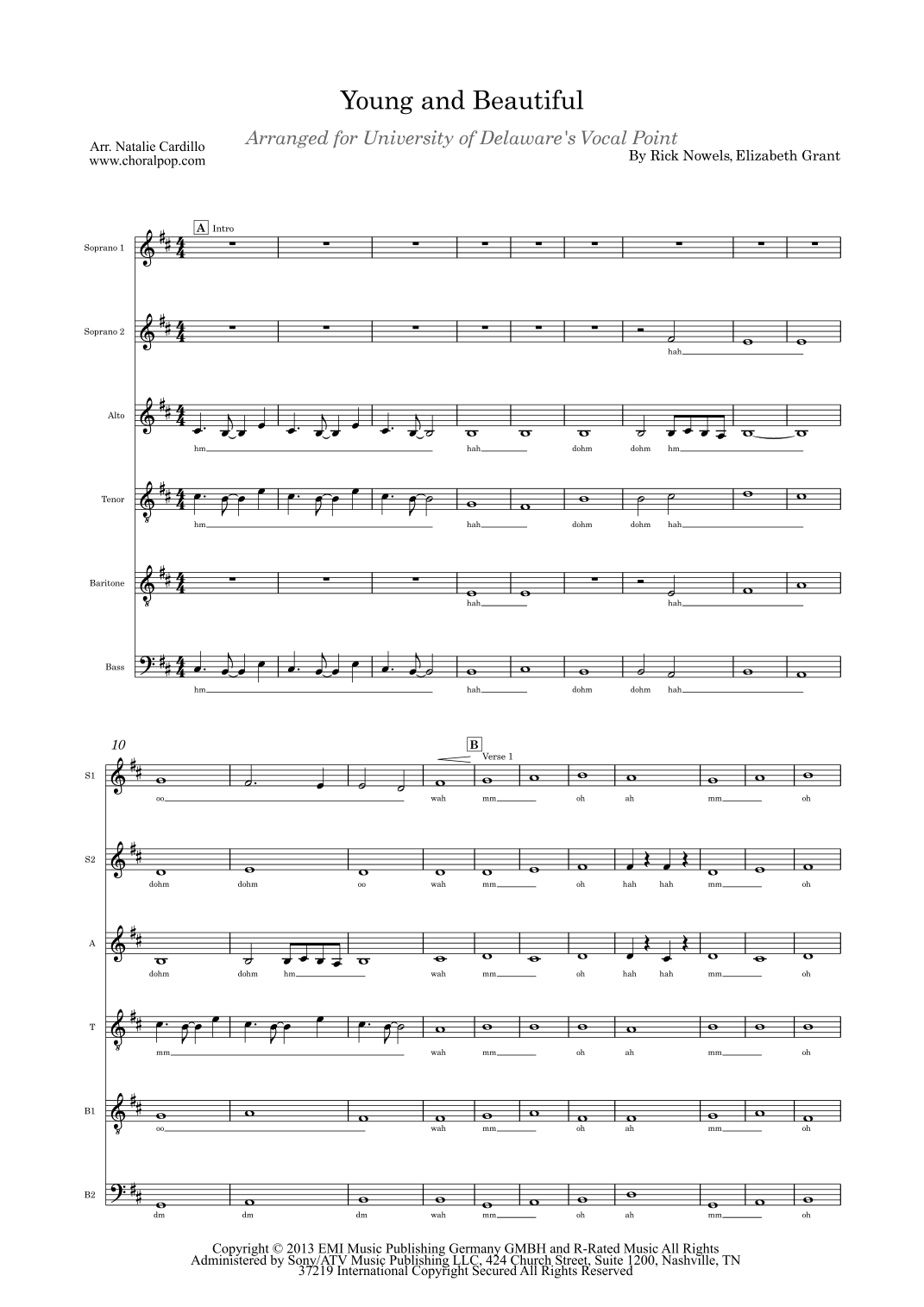 Young and Beautiful (arr. Natalie Cardillo) by Lana Del Rey Sheet Music ...