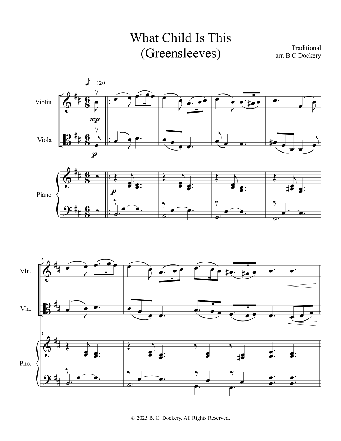 What Child is This (Greensleeves) for Violin and Viola Duet with Piano ...