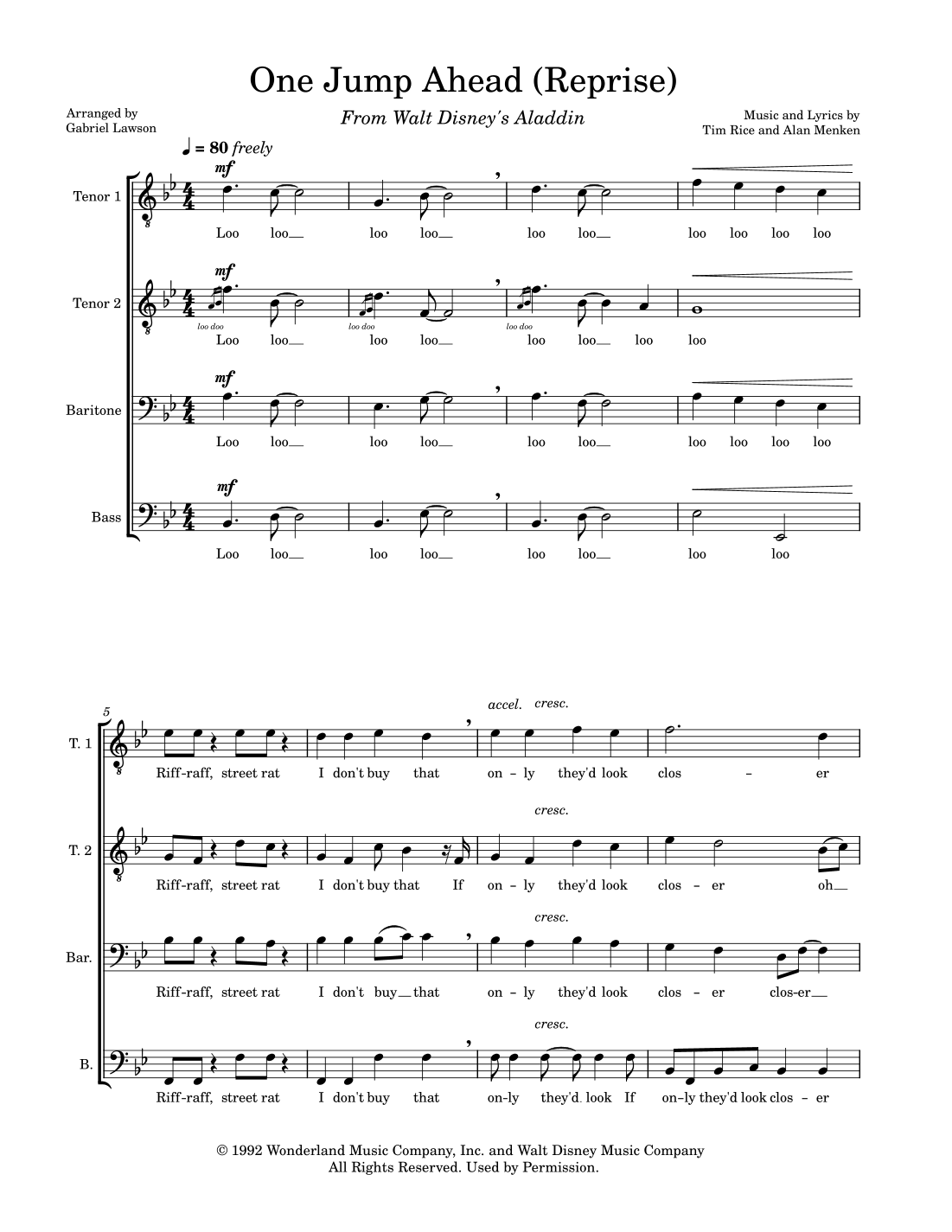 One Jump Ahead (reprise) (arr. Gabriel Lawson) by Tim Rice Sheet Music ...