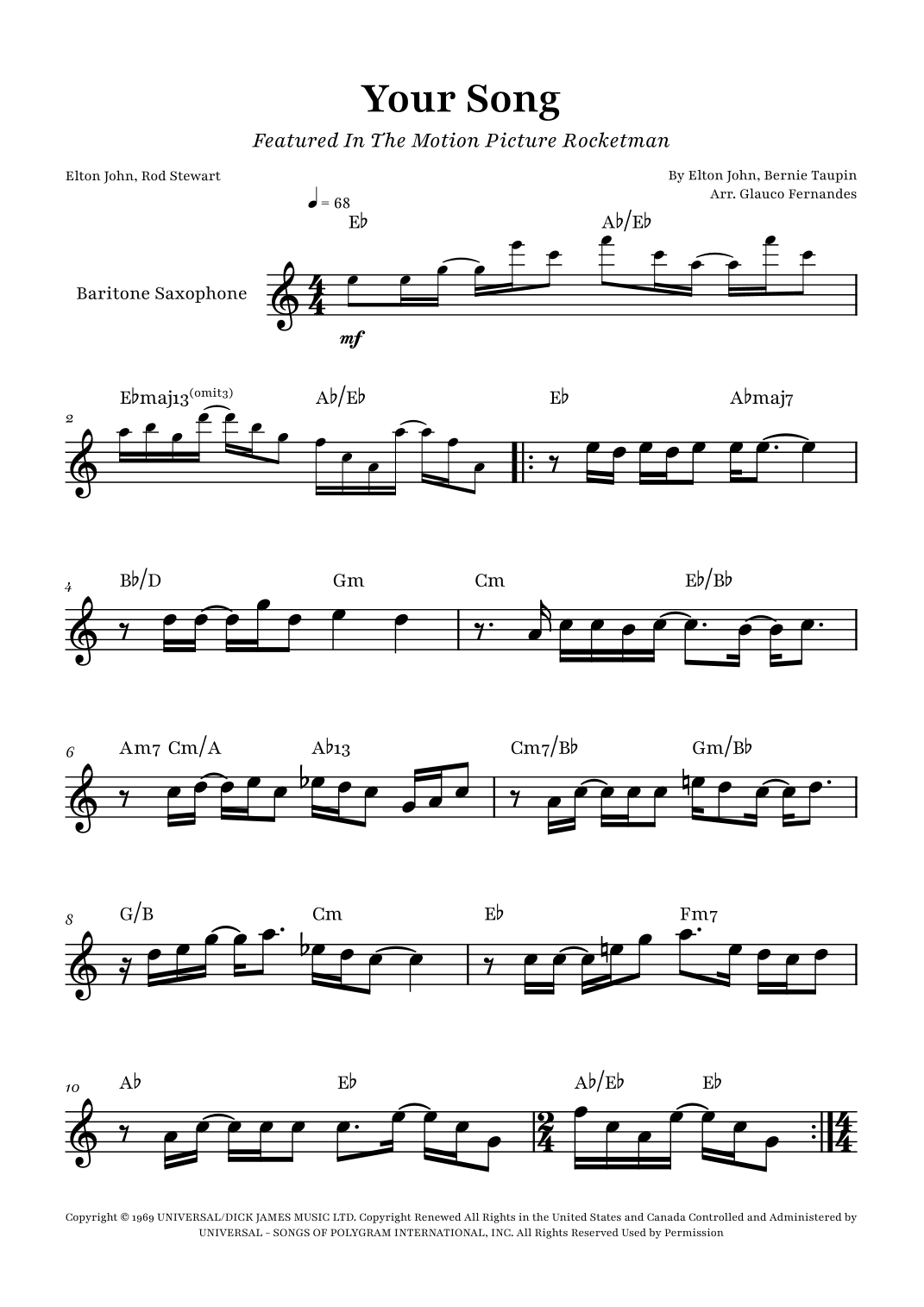 Your Song (arr. Glauco Fernandes) by Elton John Sheet Music for ...