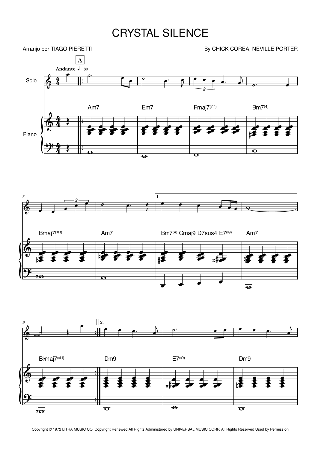 Crystal Silence (arr. Tiago Pieretti) by Chick Corea Sheet Music for ...