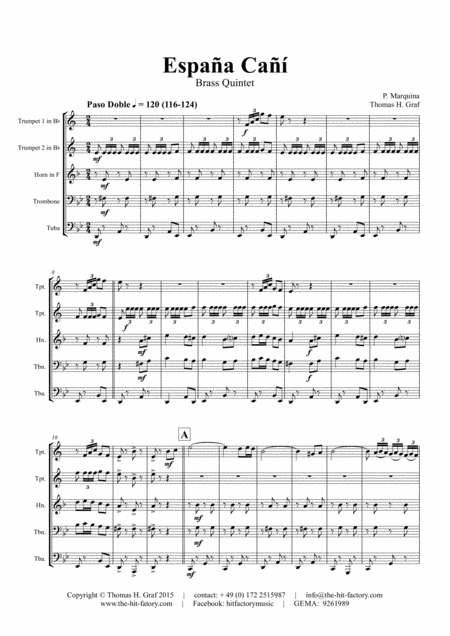 España Cañí Paso Doble Gypsy Dance Brass Quintet Arr Thomas H