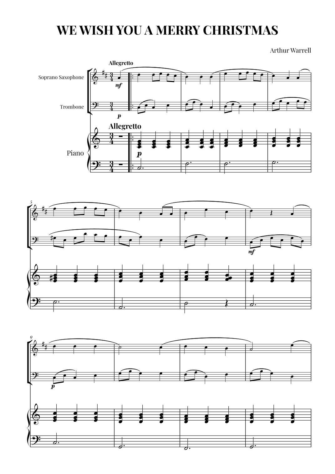 We Wish You a Merry Christmas - for Soprano Sax, Trombone and Piano ...