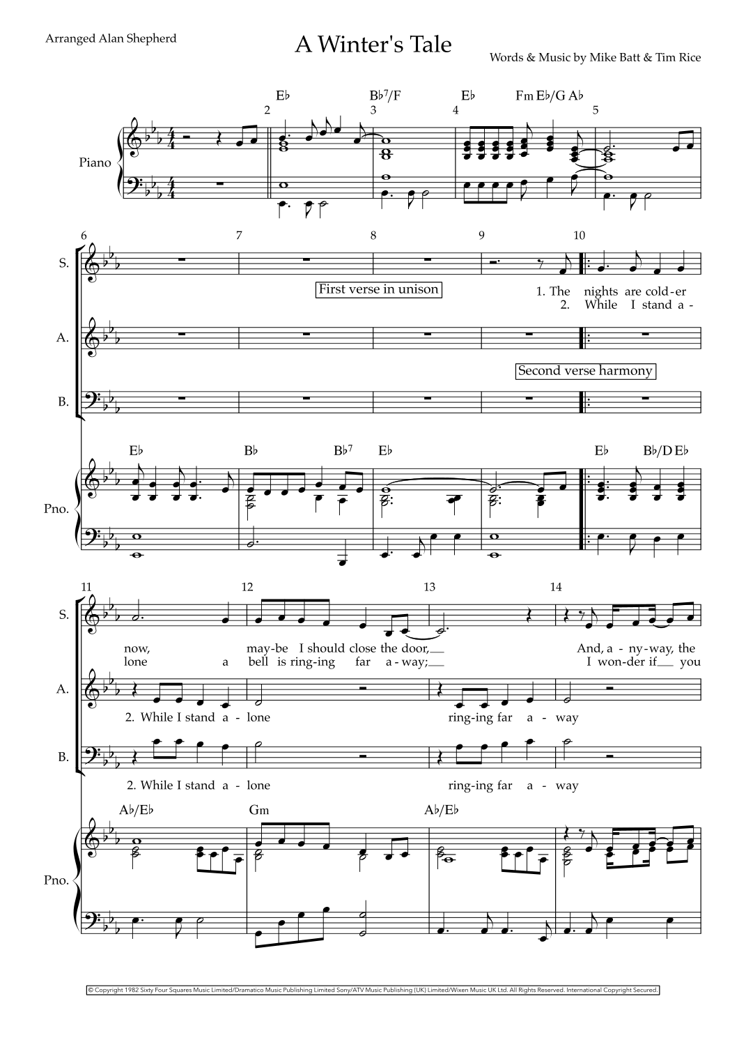 A Winter's Tale (arr. Alan Shepherd) by Tim Rice Sheet Music for SAB ...