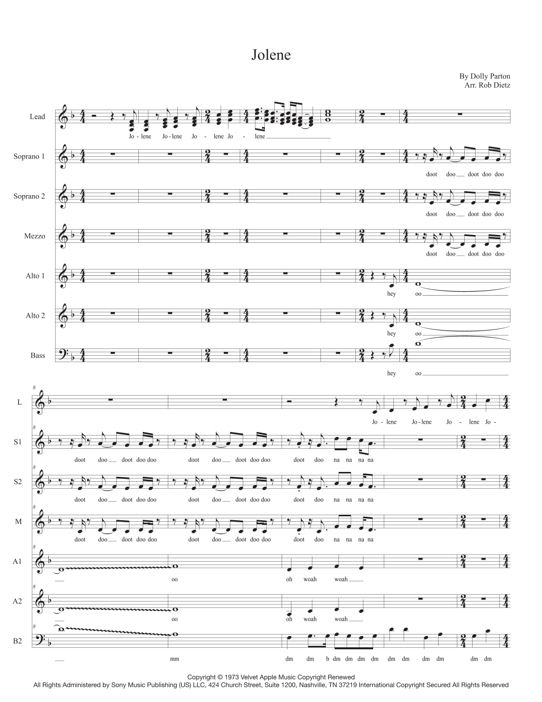 Jolene (arr. Rob Dietz) by Dolly Parton Sheet Music for Choir at Sheet ...