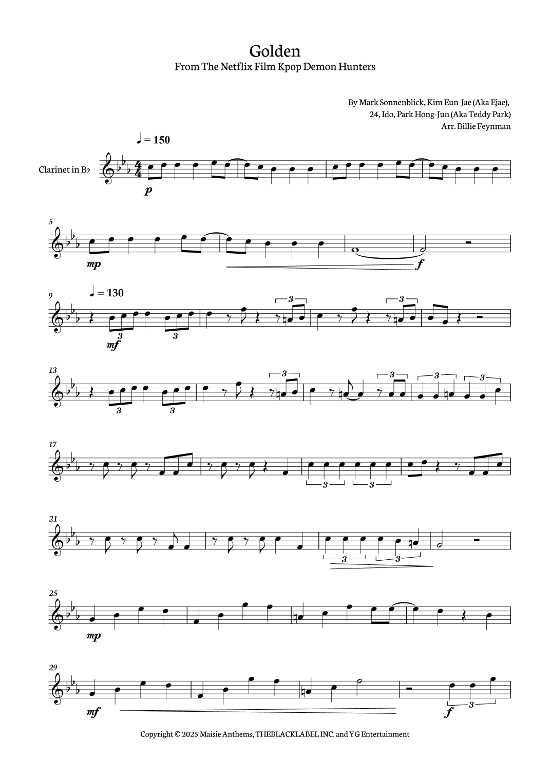 Golden (arr. Billie Feynman) by Huntr/X (Ejae, Audrey Nuna And Rei Ami ...