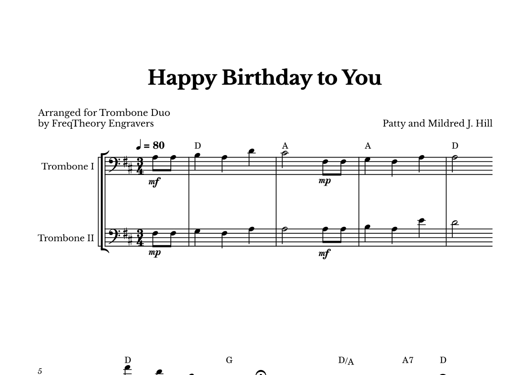 Happy Birthday to You - For Trombone Duet (arr. FreqTheory Engravers ...
