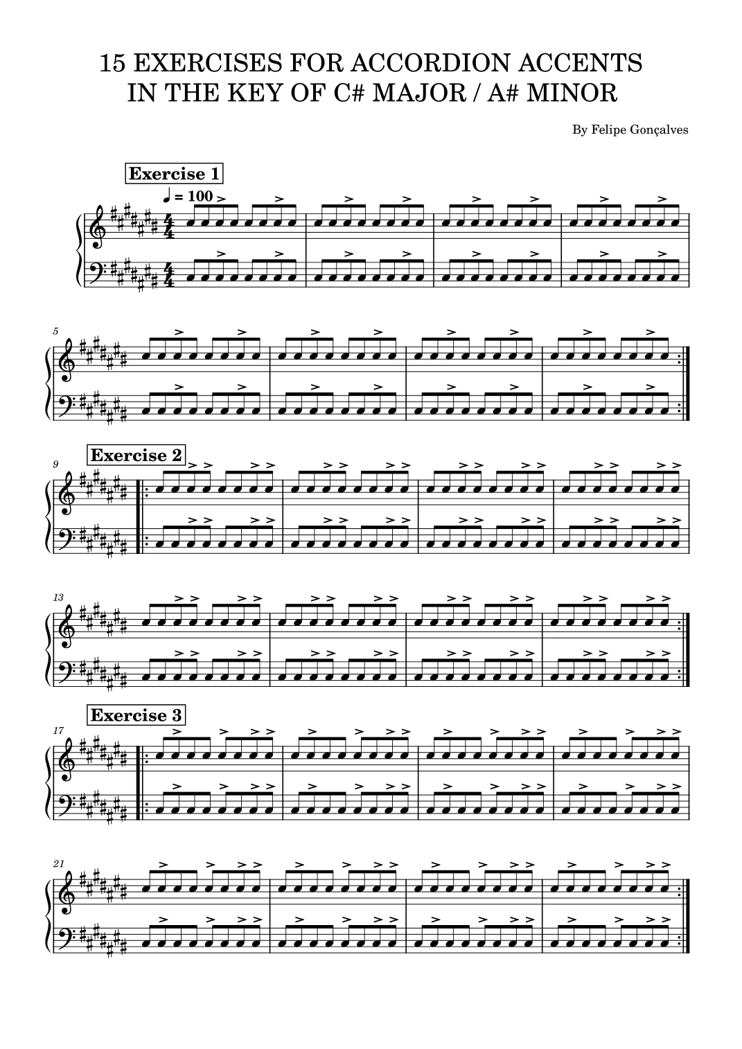 15 EXERCISES FOR ACCORDION ACCENTS IN THE KEY OF C# MAJOR / A# MINOR by ...