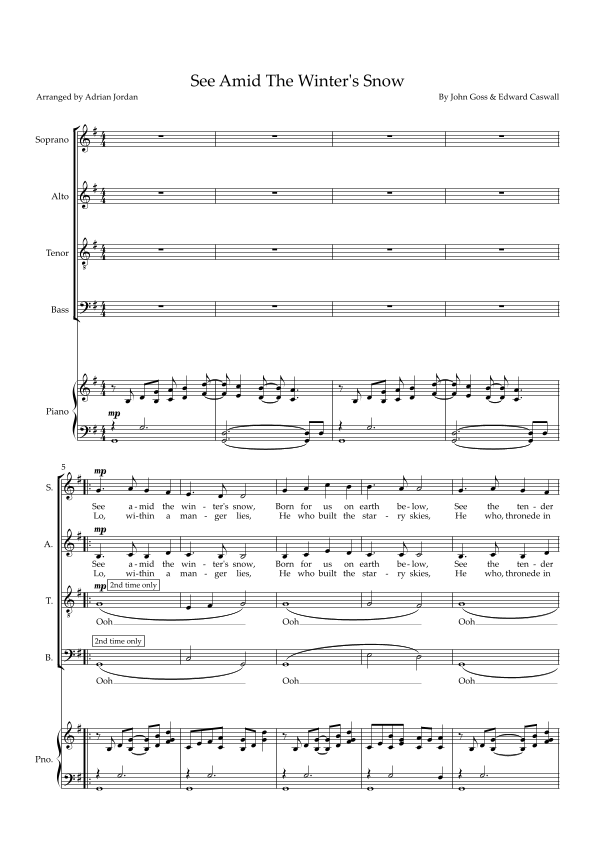 See Amid The Winter s Snow arr Adrian Jordan Sheet Music John Goss See Amid The Winter s Snow arr Adrian Jordan Sheet Music John Goss